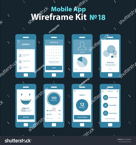 Mobile App Wireframe Ui Kit 18 Stock Vector Royalty Free 306488864