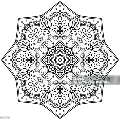 만다라 색칠 공부책 벽지 디자인 타일 패턴 셔츠 인사말 카드 스티커 레이스 패턴과 문신 인테리어 디자인 장식 벡터 민족 동양 원 장식 흰색 배경 0명에 대한 스톡 벡터 아트