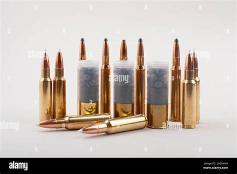 Diffrent Type Of Rifle Bullets Isolated On Grey Background Stock Photo Alamy