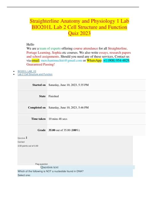 Straighterline Anatomy And Physiology 1 Lab Bio201l Lab 2 Cell