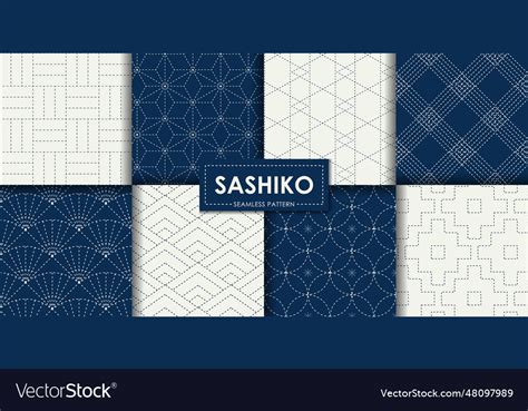 Japanese Sashiko Seamless Pattern Collection Vector Image
