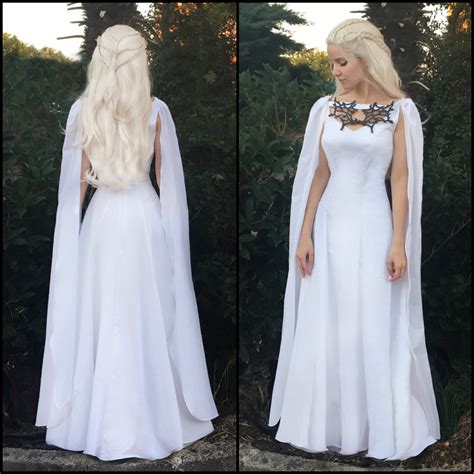 Game Of Thrones White Meereen Dress Dragon Necklace Gown