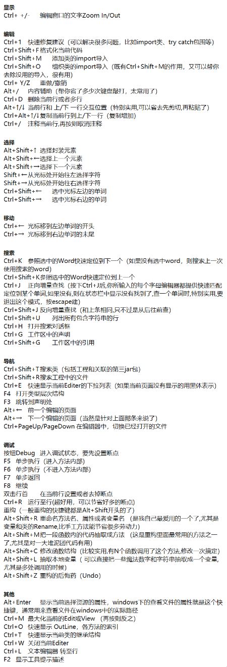 eclipse快捷键大全 知乎