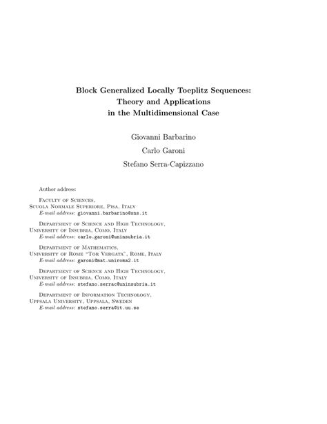 Pdf Block Generalized Locally Toeplitz Sequences Theory And Applications In The