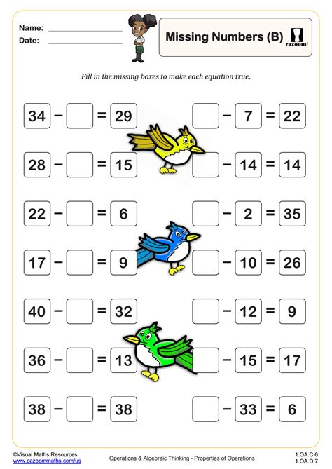 missing numbers b pdf printable operations and algebraic thinking
