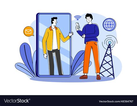 Two Guys Communicate Wirelessly Royalty Free Vector Image