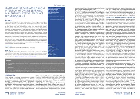 Pdf Technostress And Continuance Intention Of Online Learning In Higher Education Evidence