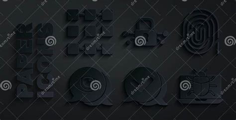 Set Check Mark In Speech Bubble Fingerprint Eye Scan System Bug On Monitor Cyber Security