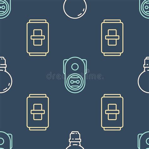 Set Line Light Bulb With Concept Of Idea Electric Light Switch And Electrical Outlet On