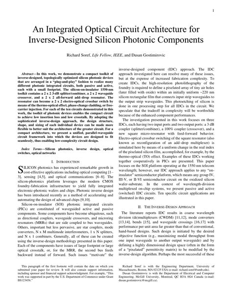Pdf An Integrated Optical Circuit Architecture For Inverse Designed Silicon Photonic Components