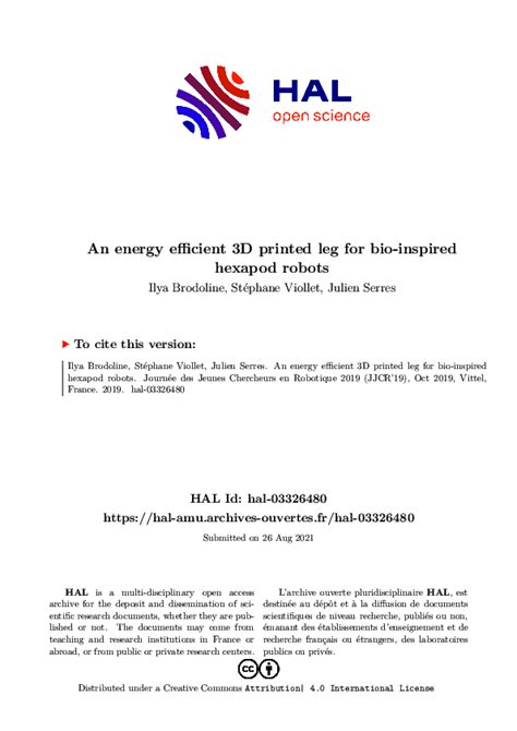 Pdf An Energy Efficient 3d Printed Leg For Bio Inspired Hexapod Robots