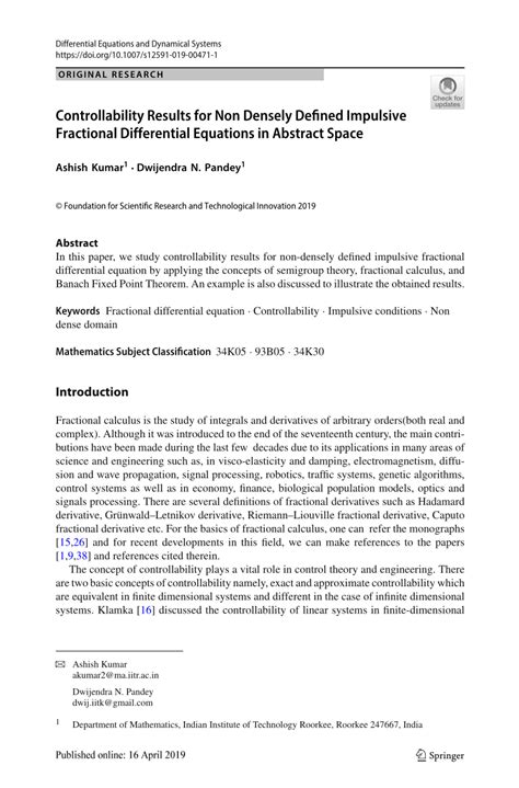 Pdf Controllability Results For Non Densely Defined Impulsive Fractional Differential