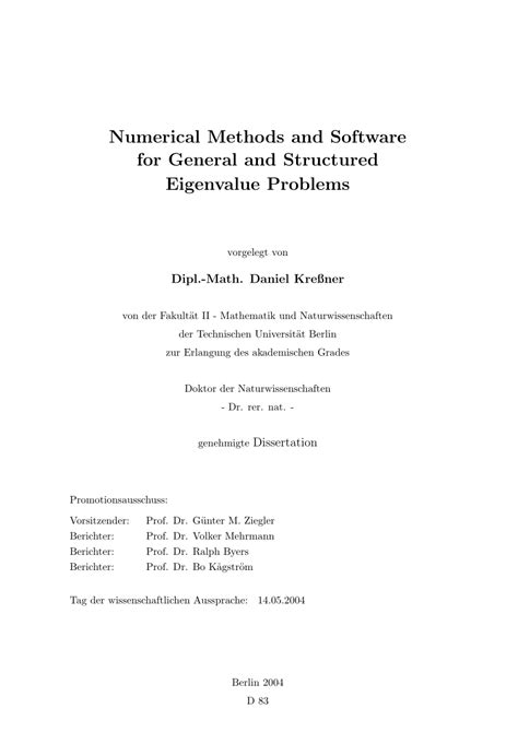Pdf Numerical Methods For General And Structured Eigenvalue Problems