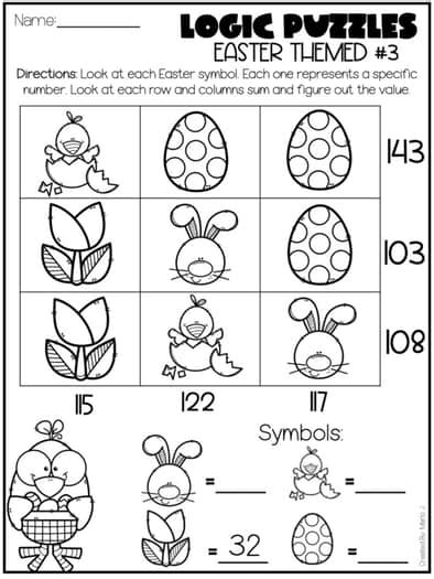 2 Digit Addition Logic Puzzles Easter Themed By Createdbymarloj