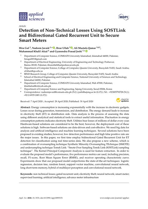Pdf Detection Of Non Technical Losses Using Sostlink And Bidirectional Gated Recurrent Unit To