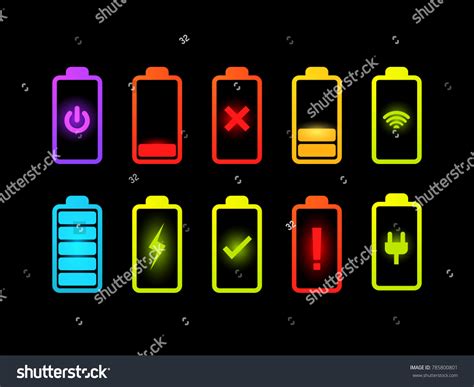 Glowing Battery Icon Set Stock Vector Royalty Free 785800801 Shutterstock