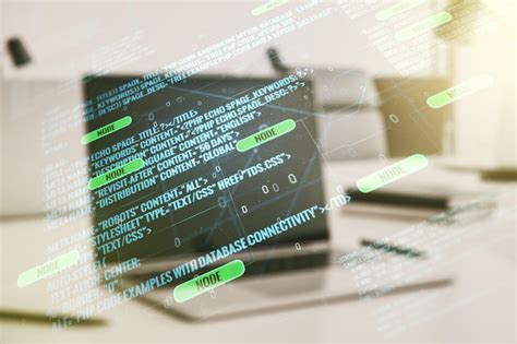 Premium Photo Multi Exposure Of Abstract Graphic Coding Sketch On Modern Computer Background