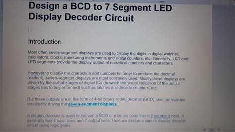 Solved Styles Design A BCD To Segment LED Display Decoder Chegg Com