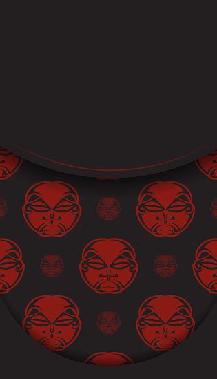 신장식의 마스크와 로고를 위한 장소가 있는 검은 색 배너 패니언 스타일의 장식으로 얼굴이 있는 엽서의 인쇄 가능한 디자인을 위한