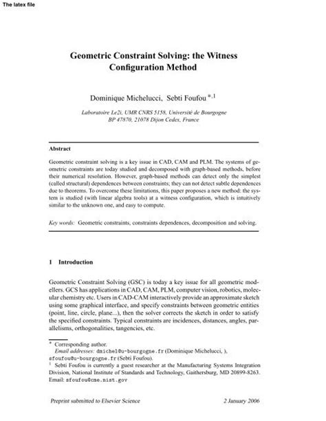 Geometric Constraint Solving The Witness Configuration Method
