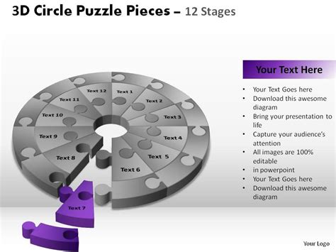 D Circle Puzzle Diagram Stages Slide Layout Ppt Templates PowerPoint Slide