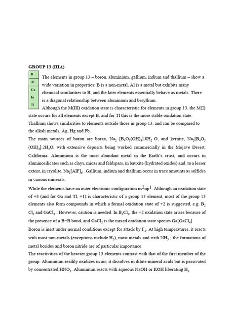 Final Chemistry Of Representative Elements Group 13 18 Pdf Aluminium Germanium
