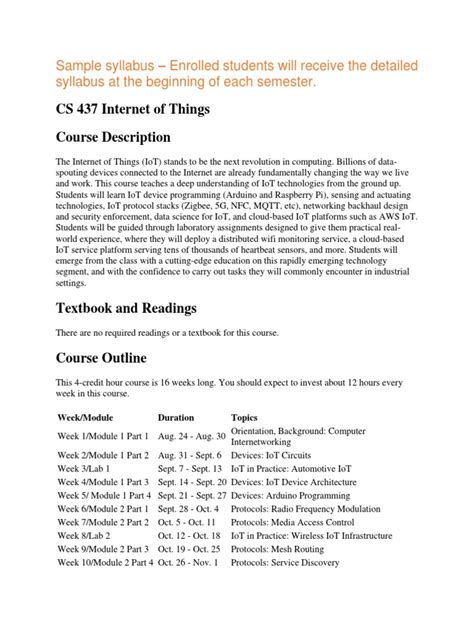 An Introduction To The Internet Of Things A Comprehensive Syllabus For