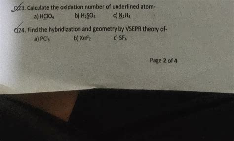 Q23. Calculate the oxidation number of underlined atom- a) \mathrm { HClO..