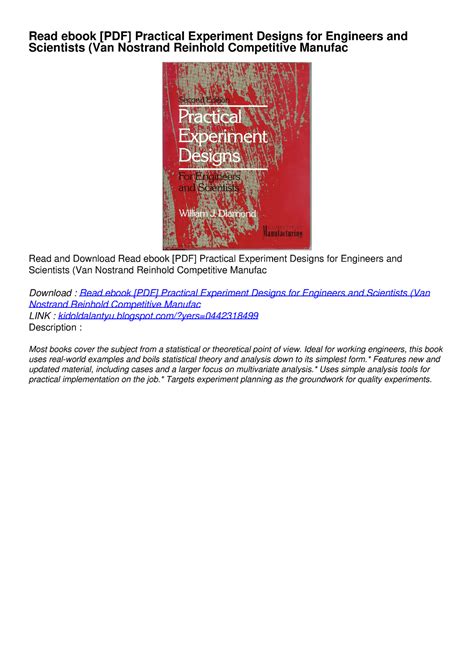 Read Ebook Pdf Practical Experiment Designs For Engineers And Scientists Van Blogspotyers