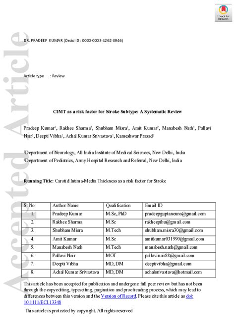 Pdf Cimt As A Risk Factor For Stroke Subtype A Systematic Review