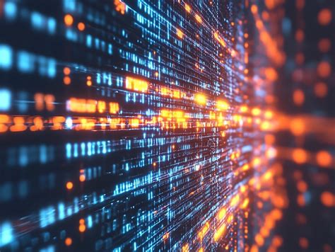 Abstract Binary Code Matrix With Glowing Blue Lights And Particle