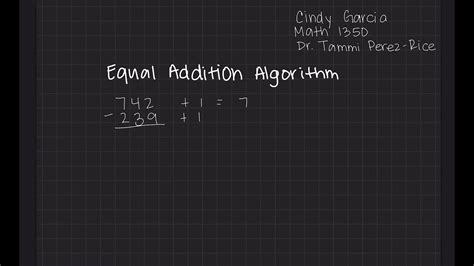 Equal Addition Algorithm Math 1350 Youtube