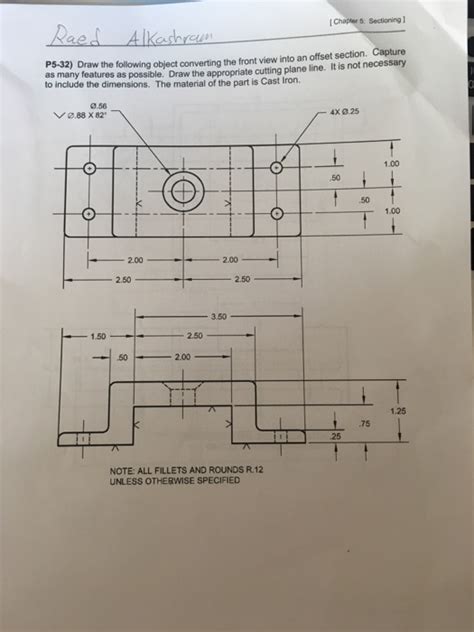 solved draw the following object converting the front view