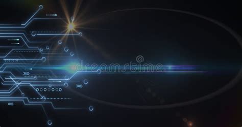 Animation Of Microprocessor Connections And Lens Flare Against Black
