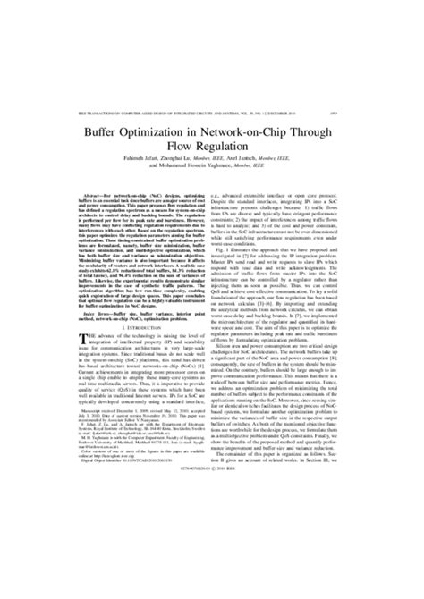 Pdf Buffer Optimization In Network On Chip Through Flow Regulation