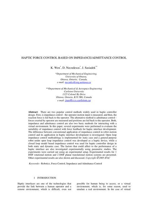 Pdf Haptic Force Control Based On Impedanceadmittance Control Aided By Visual Feedback