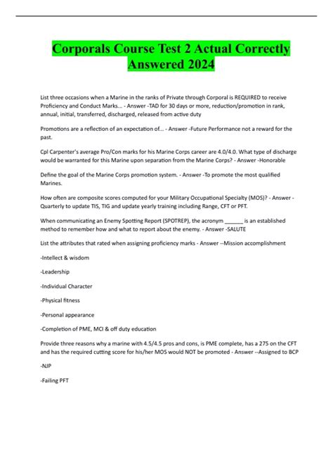 Corporals Course Test 2 Actual Correctly Answered 2024 Corporals Course Stuvia Us