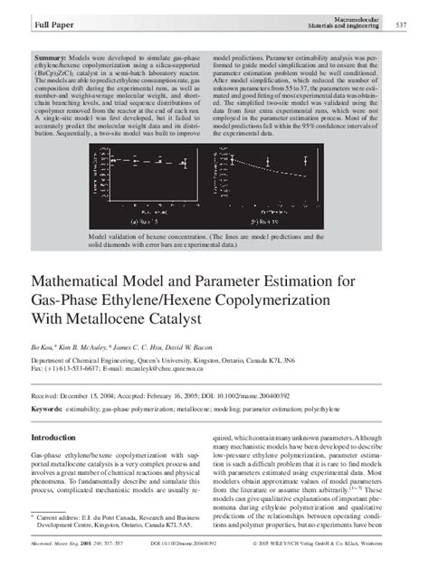 Pdf Mathematical Model And Parameter Estimation For Gas Phase Ethylene Hexene Copolymerization
