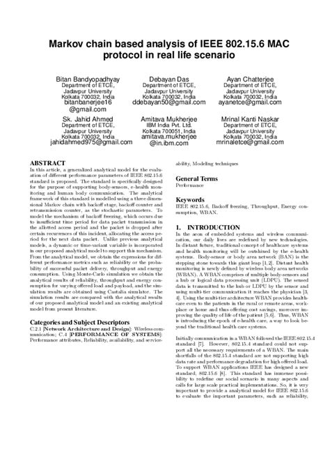 pdf markov chain based analysis of ieee 802 15 6 mac protocol in real
