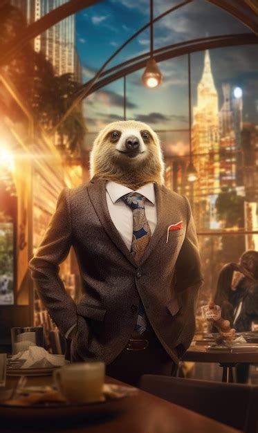 Premium Ai Image Sloth Dressed In A Suit Like A Businessman Generative Ai