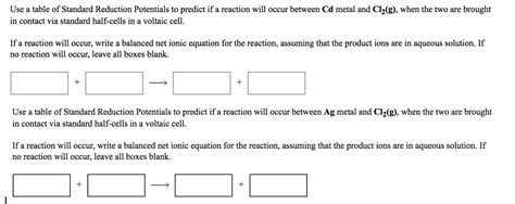 Solved Use A Table Of Standard Reduction Potentials To