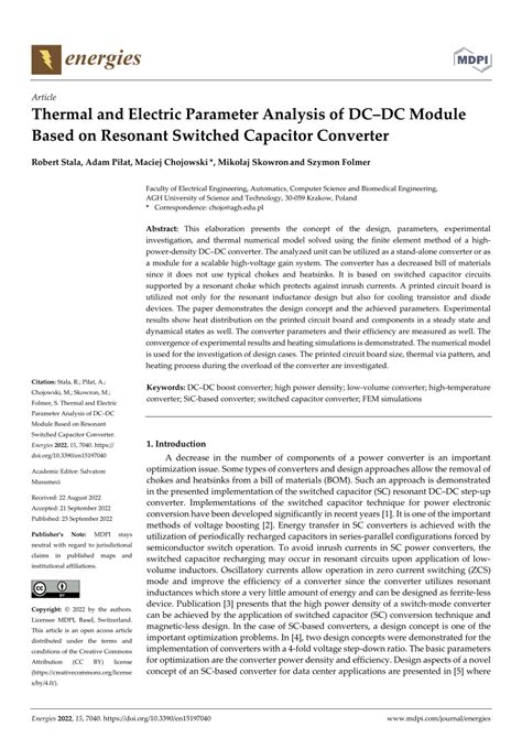 Pdf Thermal And Electric Parameter Analysis Of Dcdc Module Based On Resonant Switched