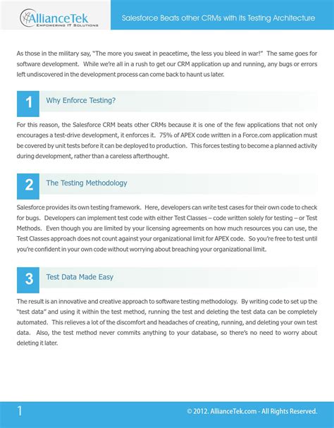 Salesforce Beats Other Crms With Its Testing Architecture Crm Article By Alliancetek Inc By