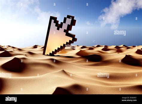Fallen Down Error Crashed Computer Mouse Cursor Pixel Pointer In Desert D Illustration