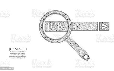 인터넷 폴리 디자인에 작업 검색 돋보기 및 검색 상자 추상 기하학적 이미지 Seo 와이어 프레임 메쉬 다각형 벡터 그림 흰색 배경에 포인트와 선으로 만든 검색에 대한 스톡