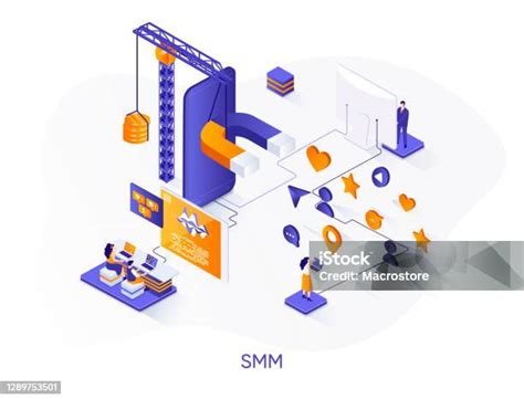 Smm 등대 측정 웹 배너 디지털 마케팅 광고 캠페인 Isometry 개념 신규 고객 디자인의 공지 및 프로모션 3d 씬 매력 3차원 형태에 대한 스톡 벡터 아트 및 기타