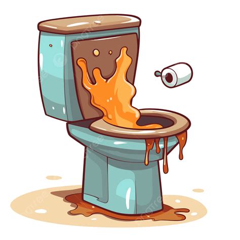 만화 화장실 벡터 스티커 클립 아트 흰색 배경에 테이블 위에 주황색과 갈색 액체가 쏟아지는 만화 화장실 상표 클립 아트 Png 일러스트 및 벡터 에 대한 무료