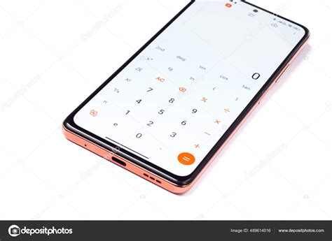 Smartphone Displaying Calculator App Isolated White Background — Stock