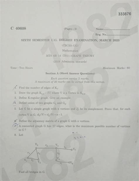 Graph Theory Elective Course C Time Two Hours Sixth Semester U