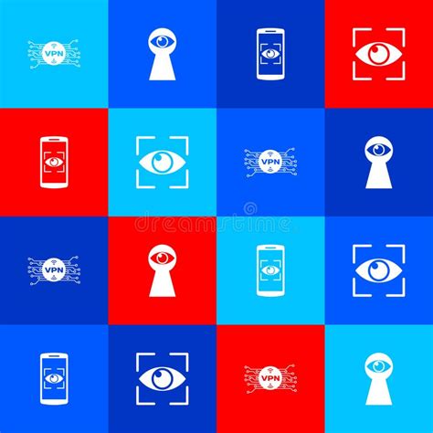 Set Vpn With Microchip Circuit Keyhole Eye Mobile And Scan And Eye Icon Vector Stock